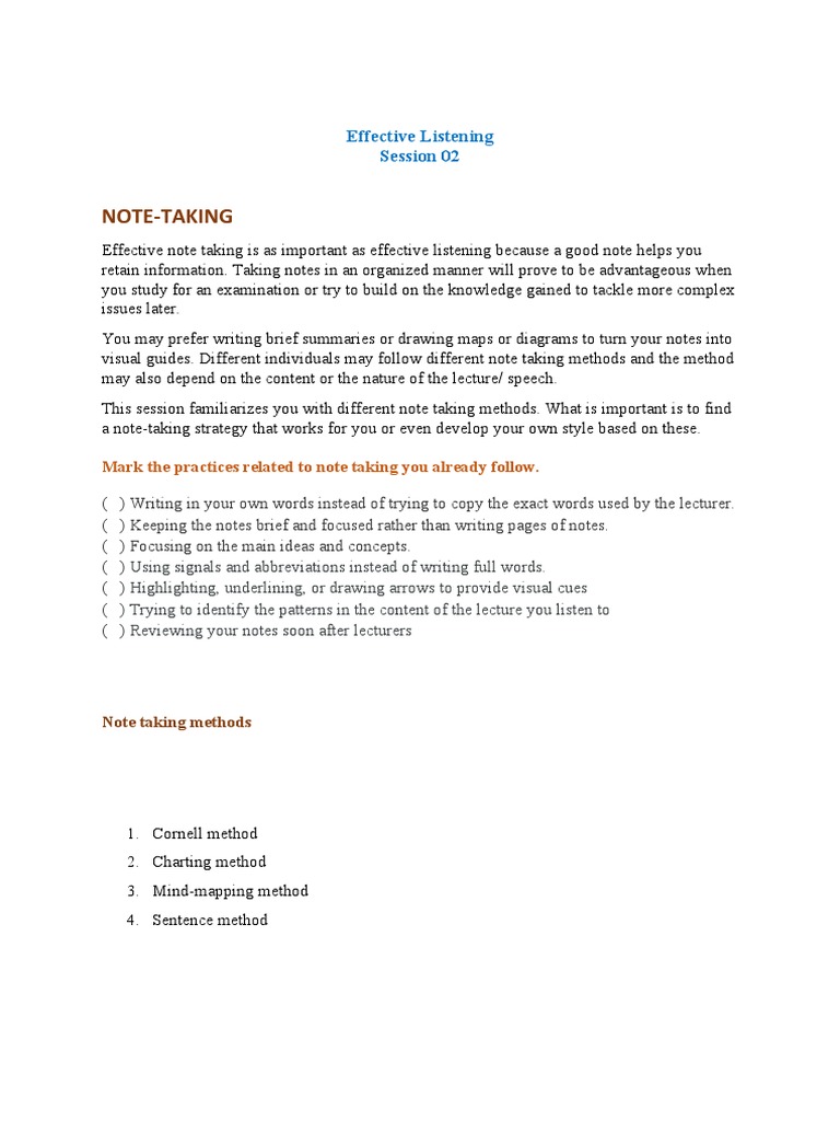 Note Taking Skills | PDF