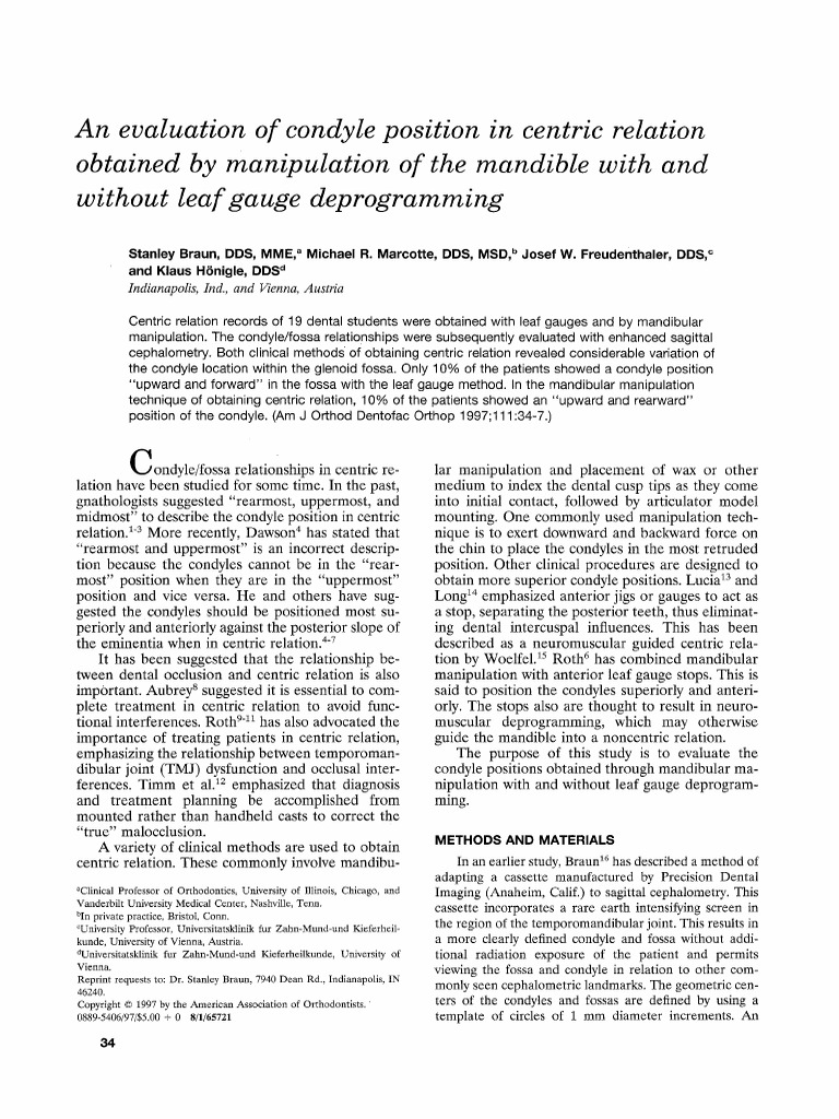 An Evaluation of Condyle Position in Centric Relation | PDF | Dentistry ...