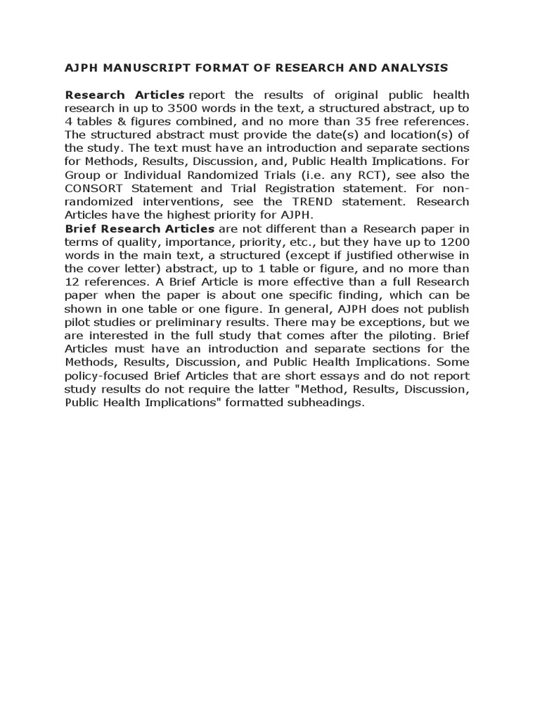 Ajph Manuscript Format of Research and Analysis | PDF