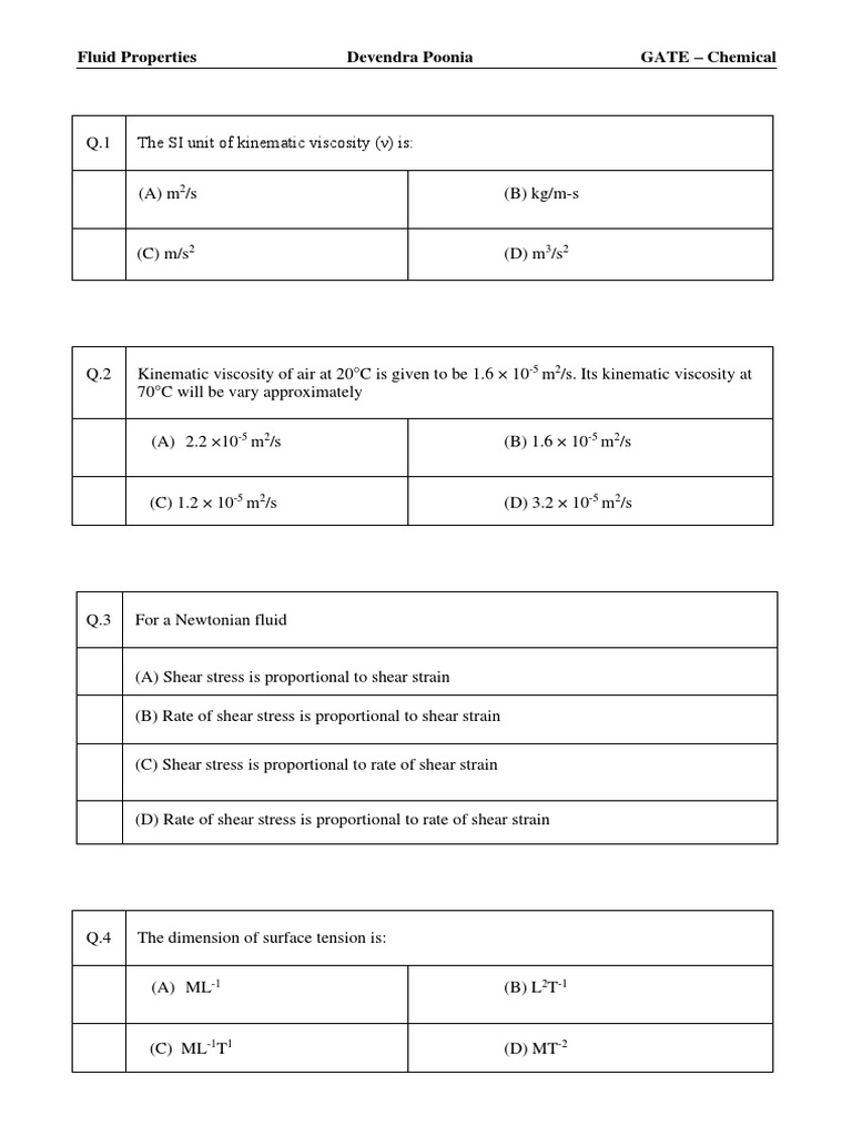 Fluid Mechanics Practice Sheet 160 Questions 091746 1656499660148 | PDF ...