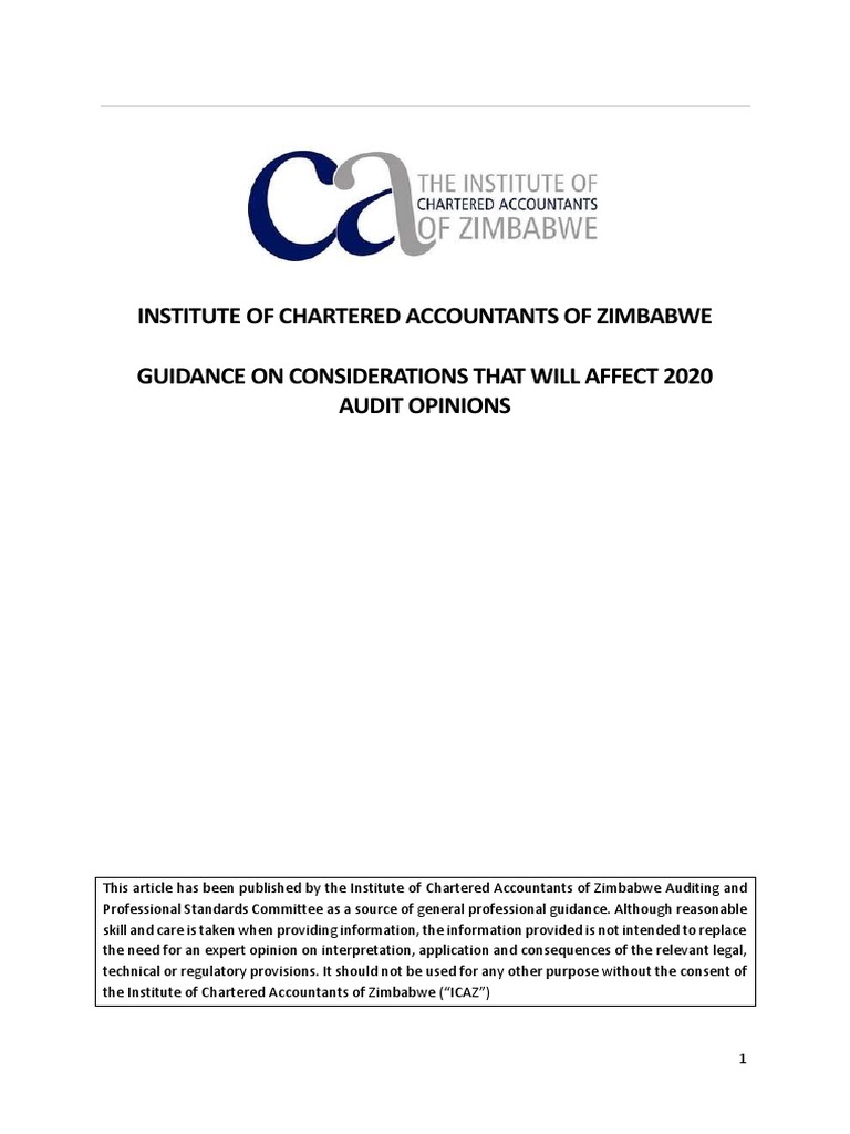ICAZ Guidance On 2020 Audit Opinions | PDF | Going Concern | Financial ...