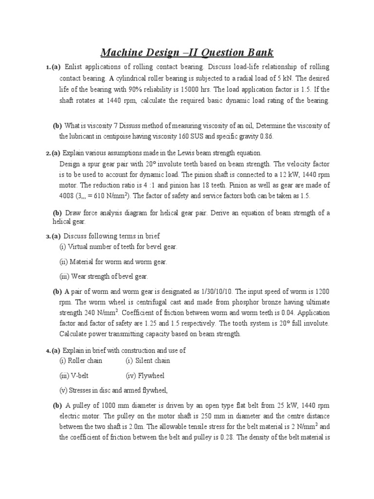Machine Design - II Question Bank: A Comprehensive Collection of ...