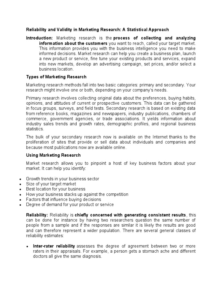 Reliability and Validity in Marketing Research | PDF | Validity ...