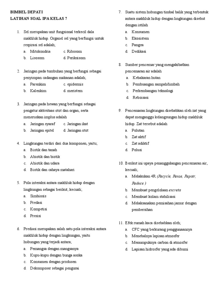 Soal Ipa Kelas 7 Pdf