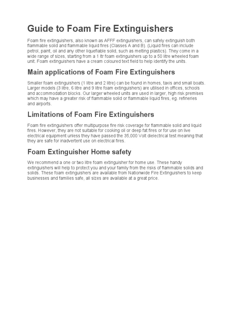 Guide To Foam Fire Extinguishers | PDF