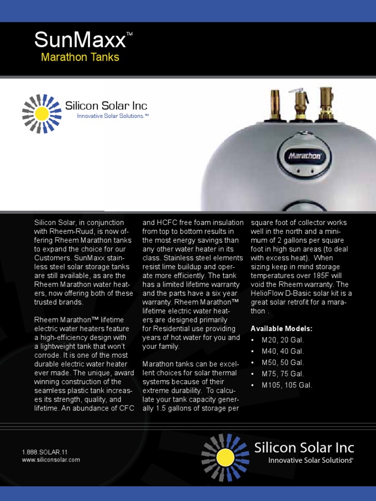 Product Brochure - Rheem Marathon Tanks | PDF | Water Heating | Vacuum Tube