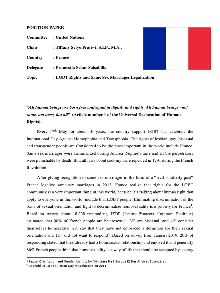 Position Paper Delegation of France | PDF | Homosexuality | LGBTQIA+ ...