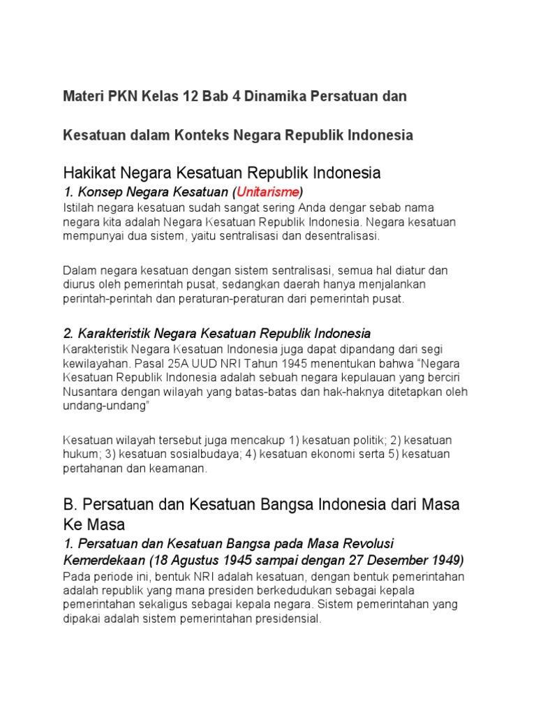 Materi Pkn Kelas 12 Bab 4 Dinamika Persatuan Dan Kesatuan Dalam Konteks