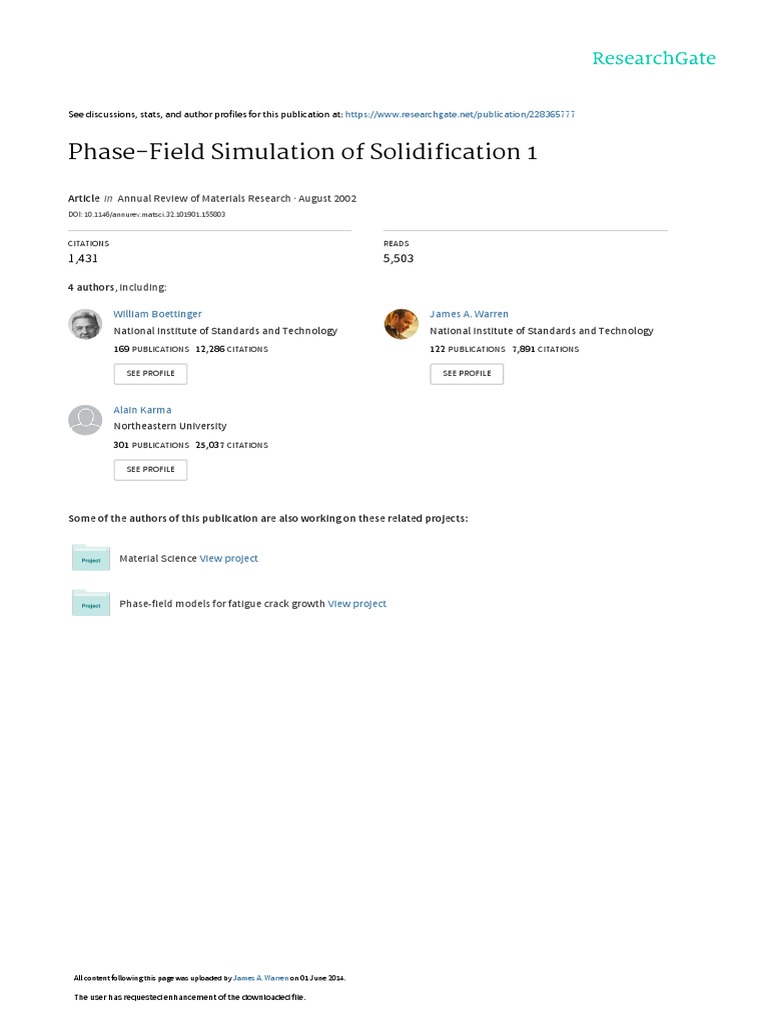 Phase-Field Simulation of Solidification 1 | PDF | Heat | Entropy