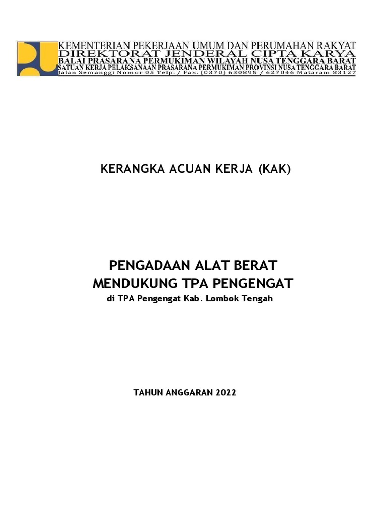 Kak Pengadaan Alat Berat Mendukung Tpa Pengengat | PDF