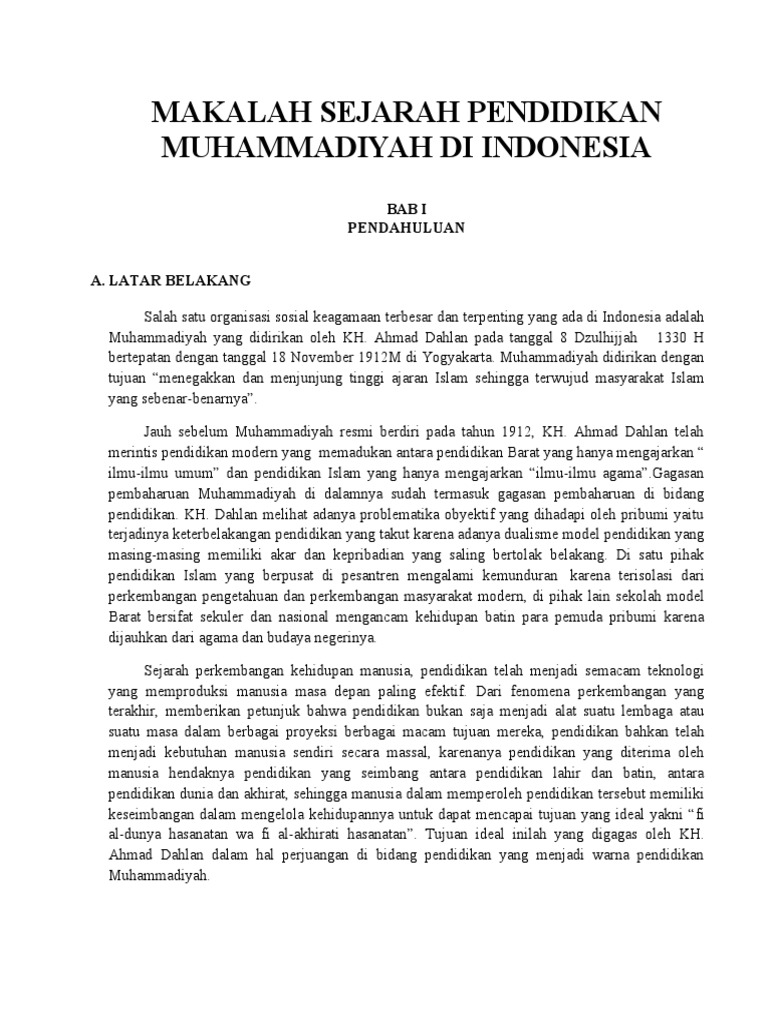 Makalah Sejarah Pendidikan Muhammadiyah Di Indonesia | PDF
