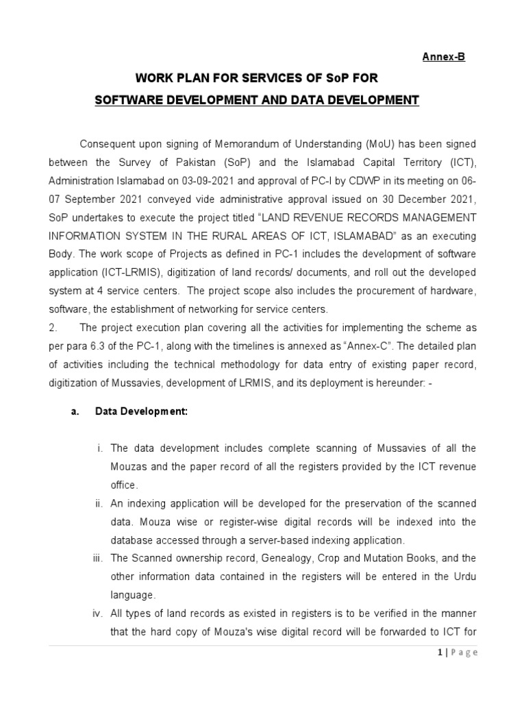 Work Plan For Services of Sop For Software Development and Data ...