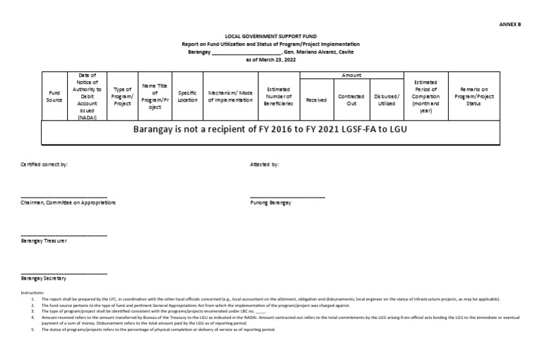 LGSF ANNEX B Sample Only | PDF | Economies