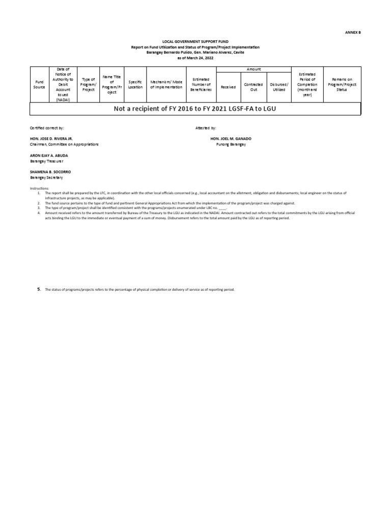 LGSF ANNEX B Sample Only | Download Free PDF | Economies