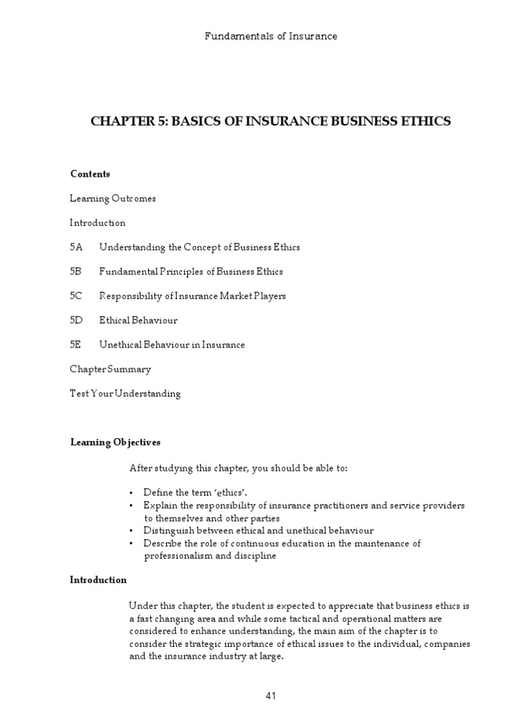 Chapter 5: Basics of Insurance Business Ethics | PDF | Business Ethics ...
