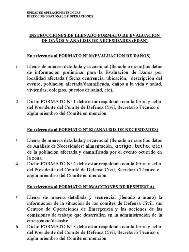 Instrucciones para Formatos EDAN | PDF