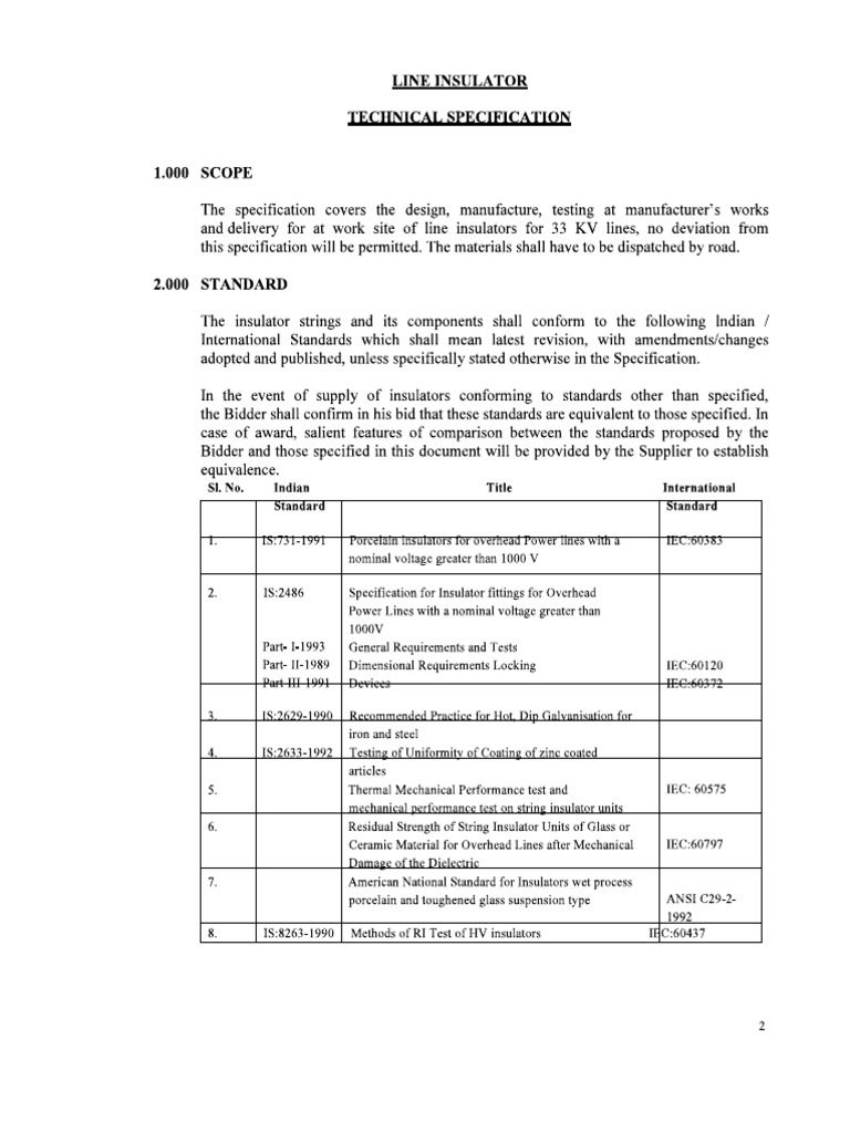TS of Insulator For DVC | PDF