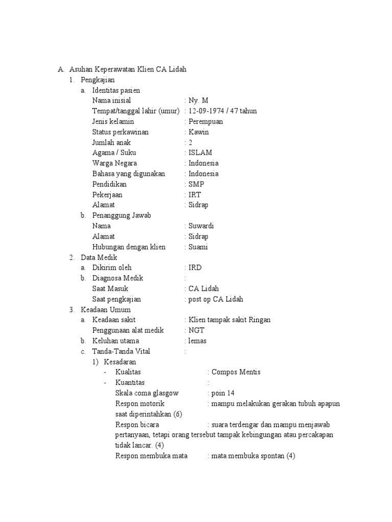 Asuhan Keperawatan Klien CA Lidah | PDF