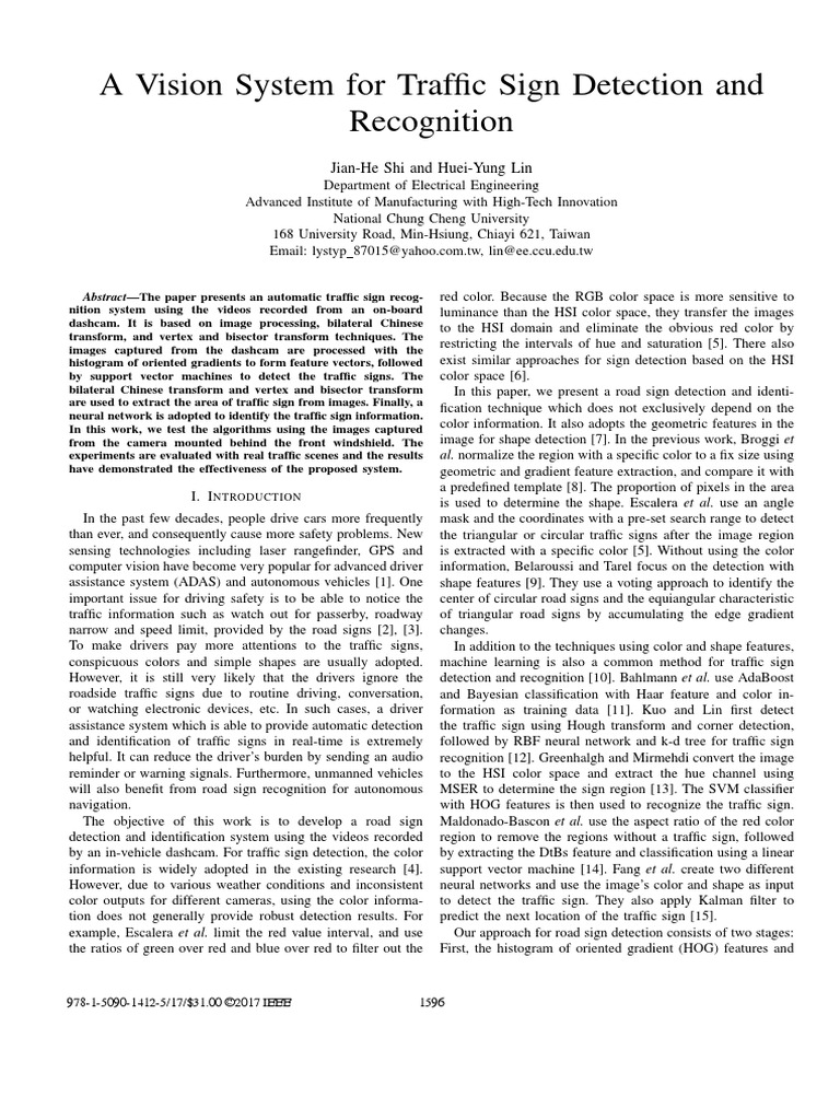 A Vision System For Traffic Sign Detection and Recognition | PDF ...