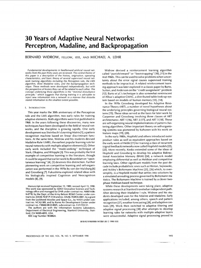 30 Years of Adaptive Neural Networks - Perceptron, Madaline, and ...