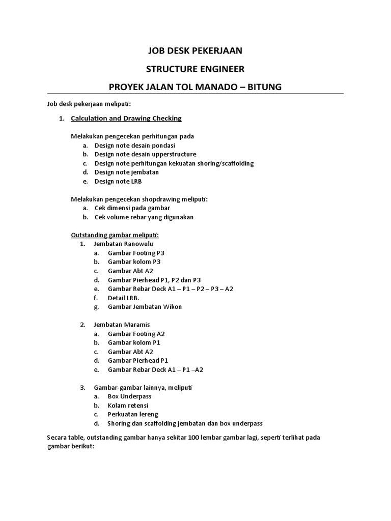 JOB DESK PEKERJAAN - Structure Engineer | PDF