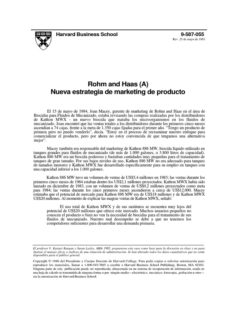 Caso Rohm - and - Hass - A - Rangan Kasturi, Lanley Susan - HBS | PDF | Marketing | Agua