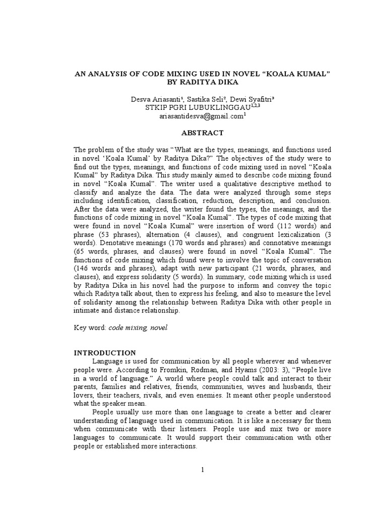 An Analysis of Code Mixing Used in Novel | PDF | Data | Phrase