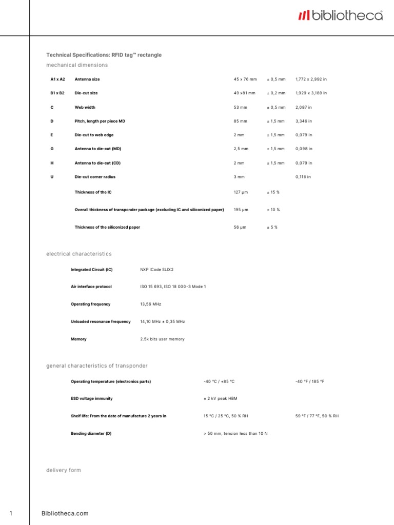 Mechanical Dimensions: Technical Specifications: RFID Tag™ Rectangle ...