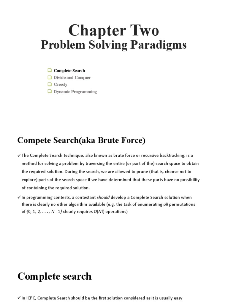 Chapter Two: Problem Solving Paradigms | PDF | Dynamic Programming | Time Complexity