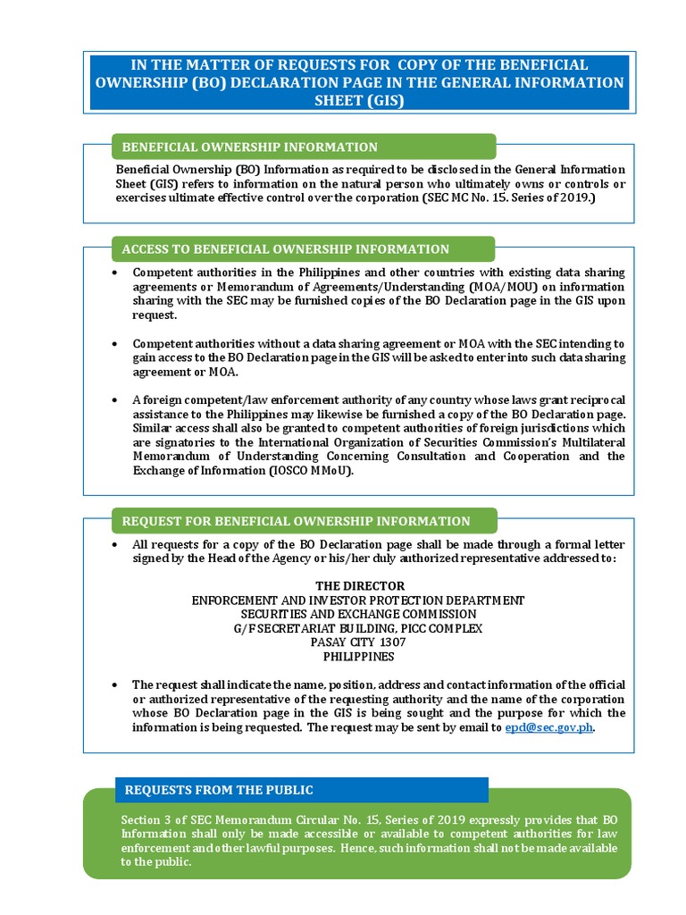 In The Matter of Requests For Copy of The Beneficial Ownership (Bo ...