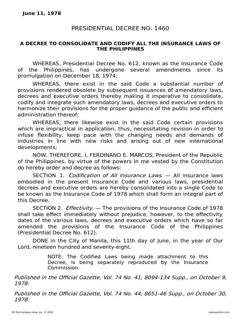 Presidential Decree No 1460 June 11 1978 Pdf Decree
