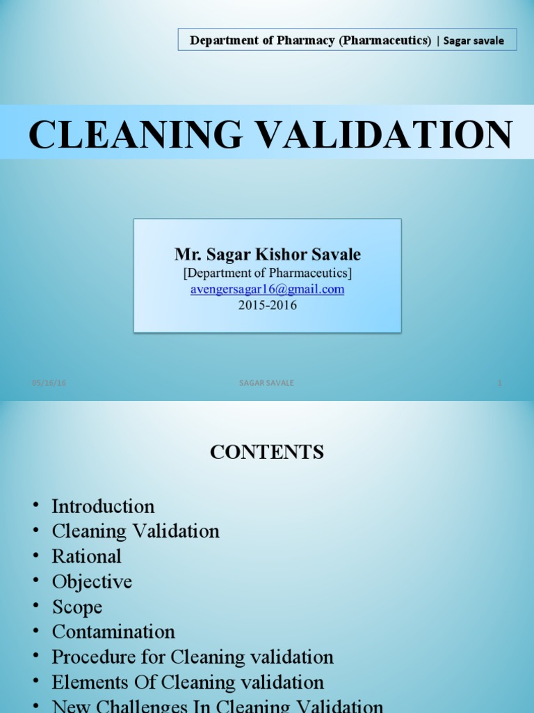 Cleaning Validation: Department of Pharmacy (Pharmaceutics) | PDF ...