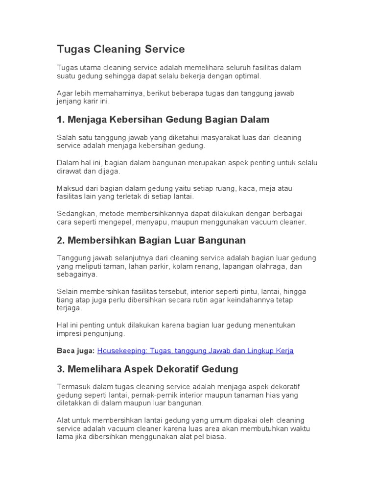 Tugas Utama Cleaning Service Gedung | PDF