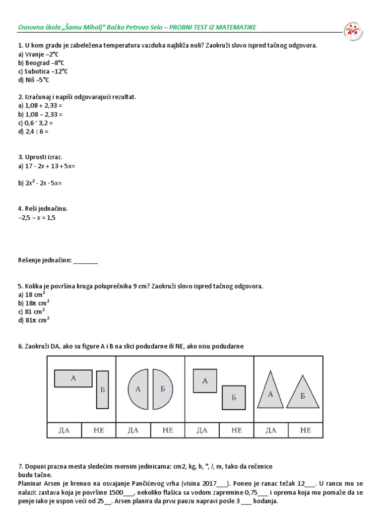 Priprema Za Završni Ispit 3 Probni Test Iz Matematike Pdf