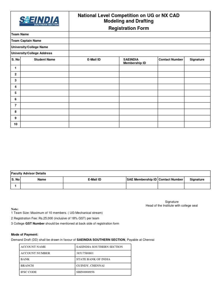 UG or NX CAD Modeling and Drafting - Registration Form | PDF