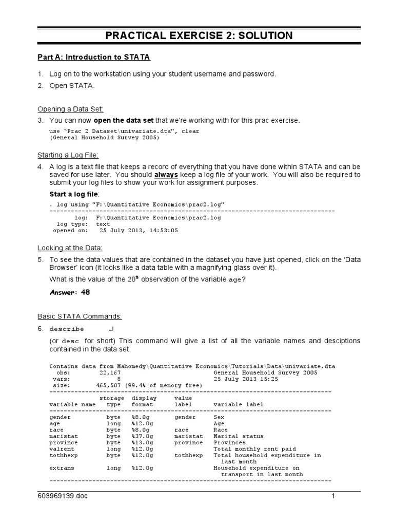 STATA 18.0: Univariate Analysis Guide | PDF | Categorical Variable | Chart
