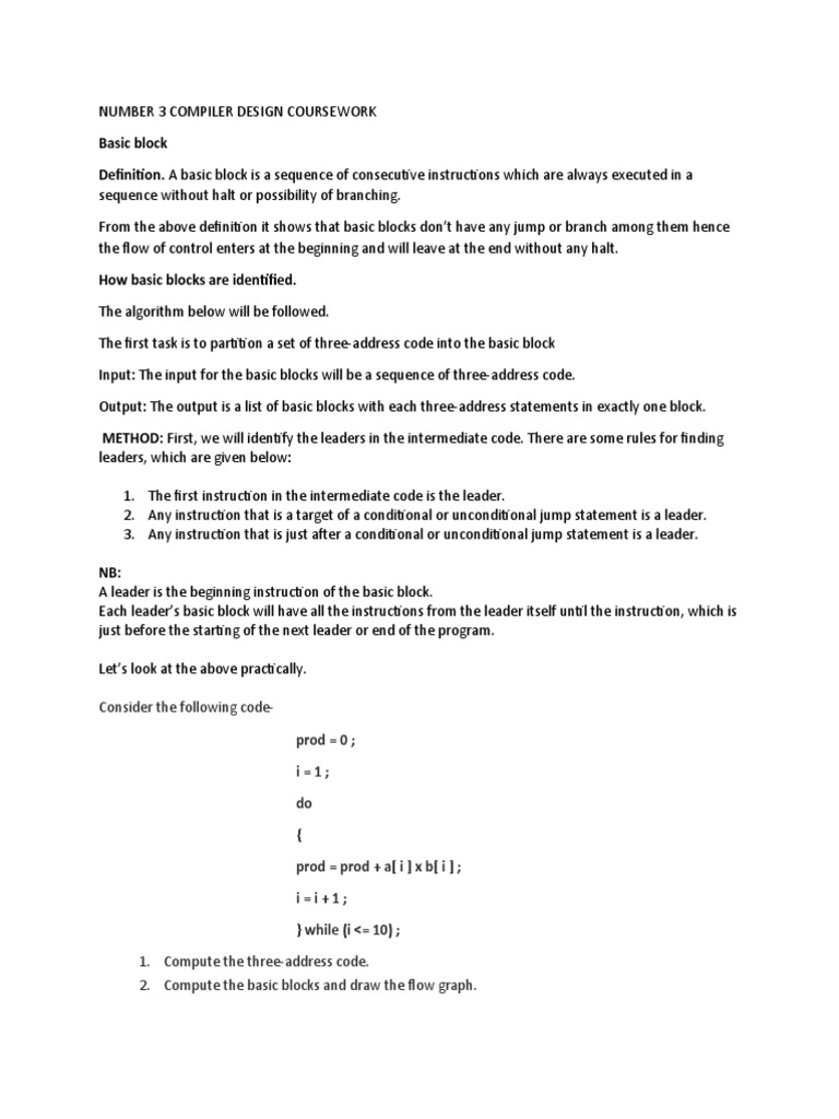 Number 3 Compiler Design Coursework | PDF | Control Flow | Computing