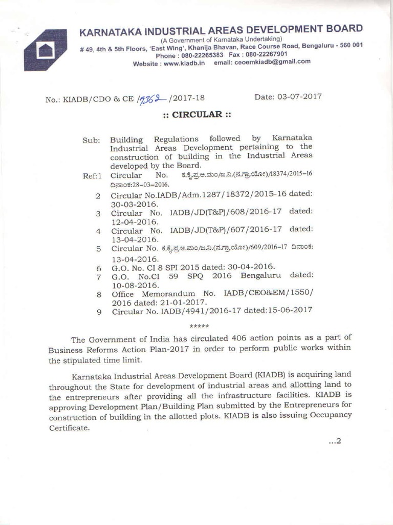 Building Regulation Followed by KIADB | PDF