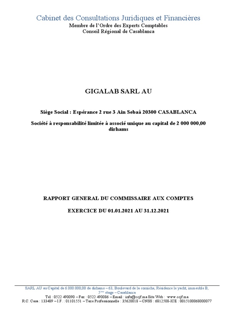 Rapport d'Audit GIGALAB 2021 | PDF | Audit financier | Audit