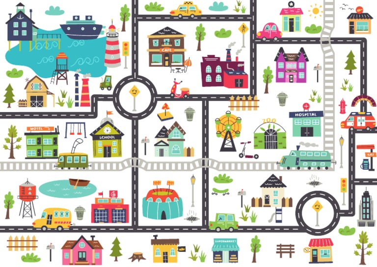 Children Horizontal Poster Map Road Car Building | PDF