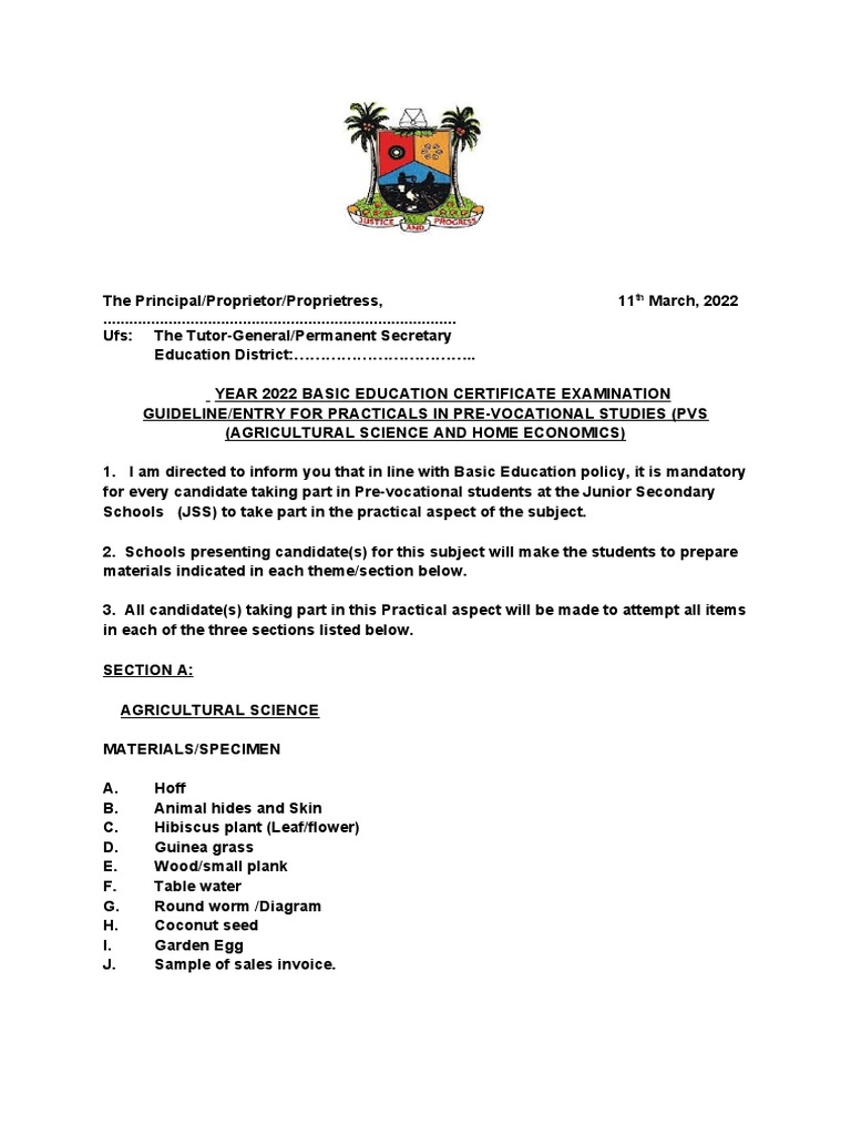 Agric Practical (Year 2022 Basic Education | PDF