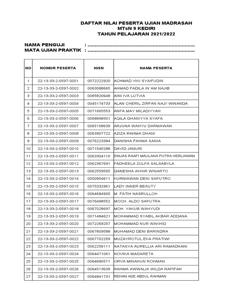 Blangko Nilai Um 2021-2022 - New | PDF