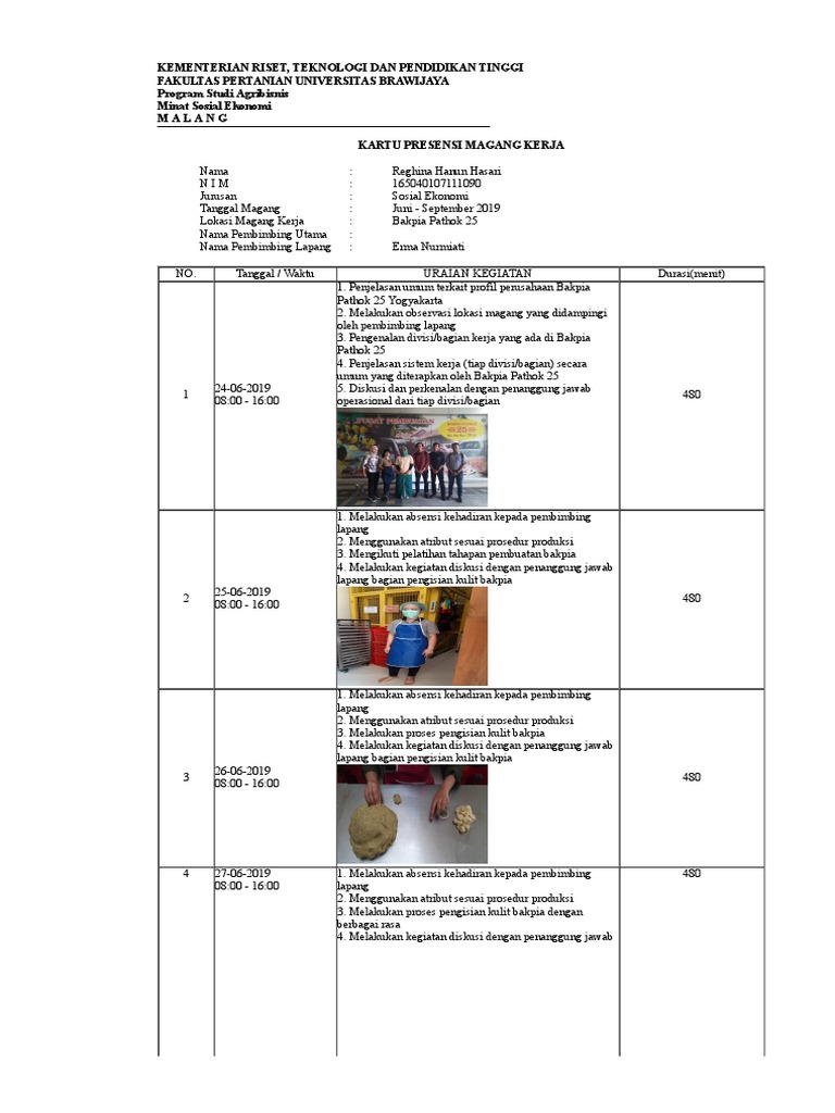 Logbook Magang Kerja Bakpia Pathok 25 | PDF