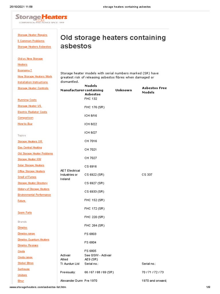 Storage Heaters Containing Asbestos | PDF | Automation | Equipment