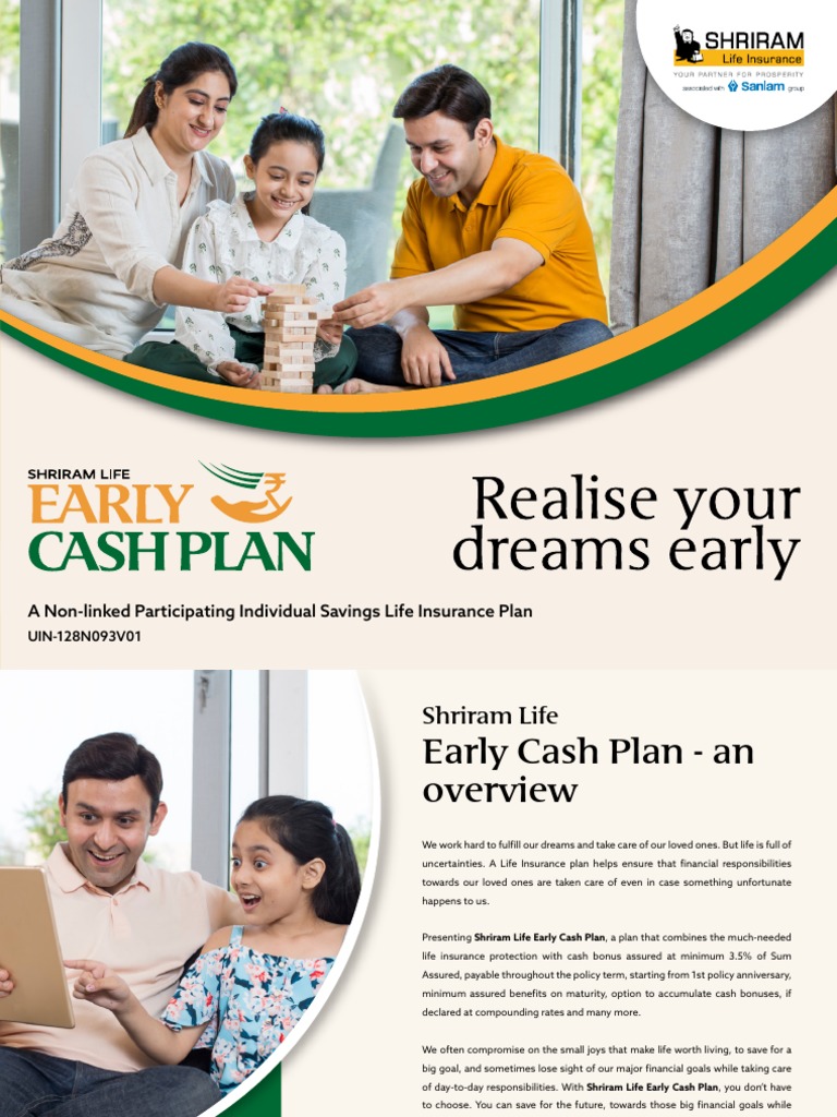 Brochure - Shriram Life Early Cash Plan V01 | PDF | Insurance | Present ...