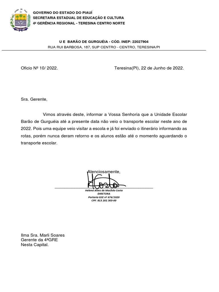Modelo De Oficio Informativo/modelo De Oficio Para Prefeitura