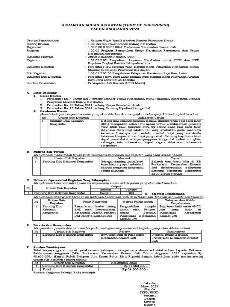 Format KAK-Bayi Baru Lahir (SHK) | PDF