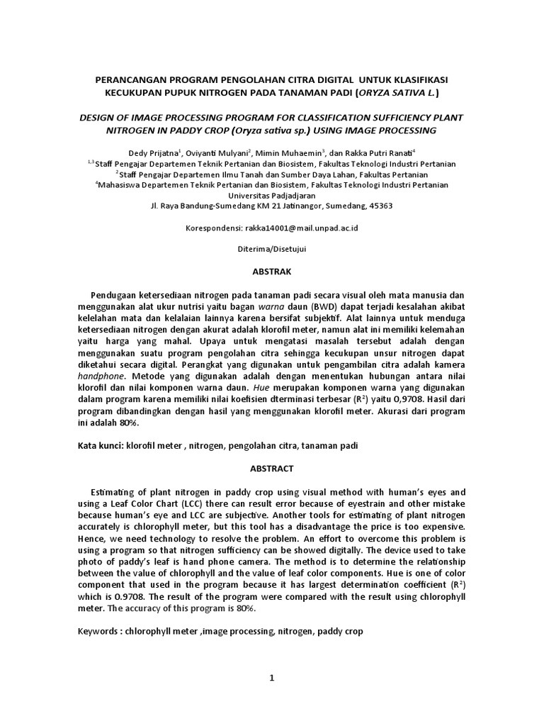 Design of Image Processing Program For Classification Sufficiency Plant Nitrogen in Paddy Crop ...