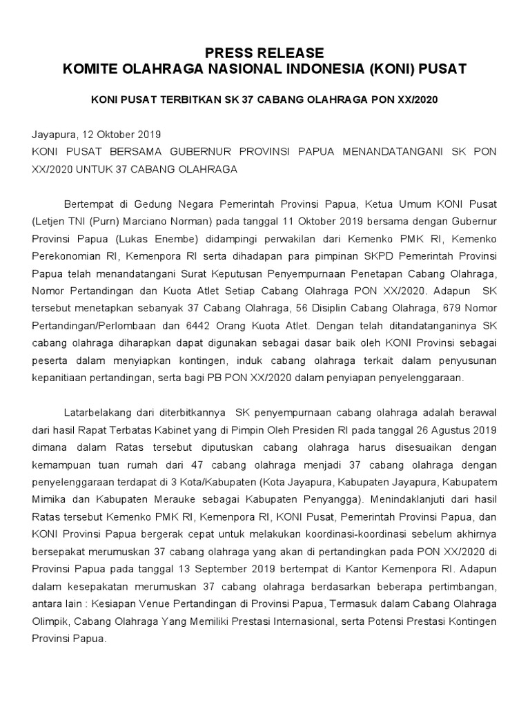 KONI PUSAT - PRESS RELEASE - SK 37 CABOR - Rev1.2 | PDF