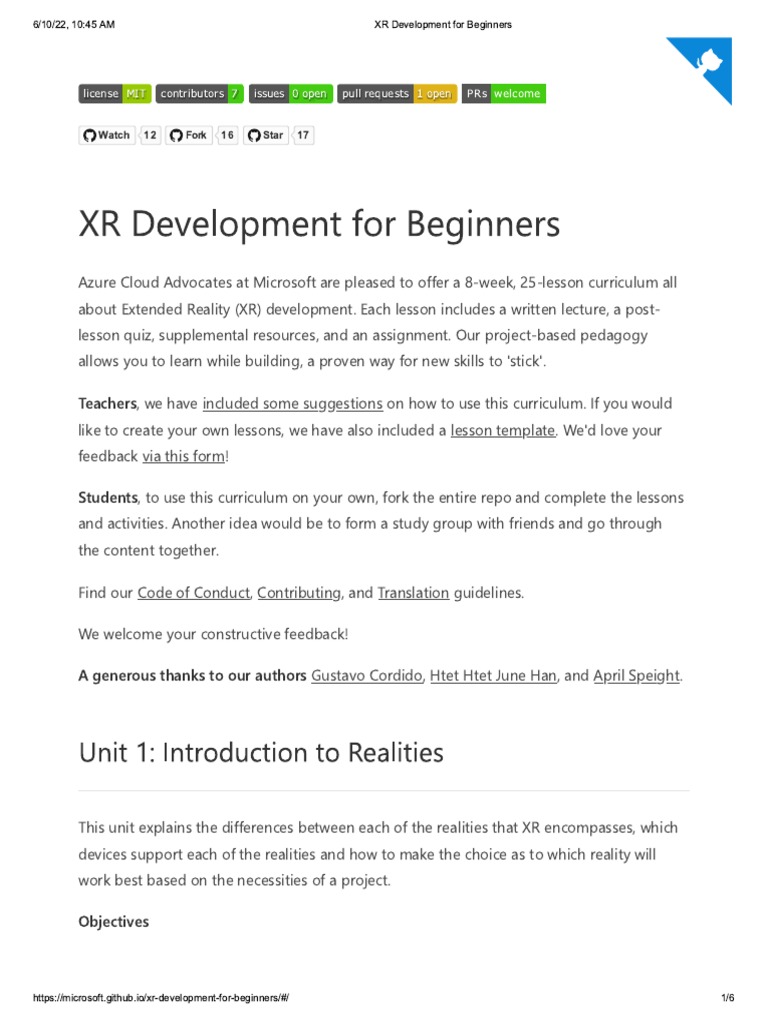XR Development For Beginners | PDF